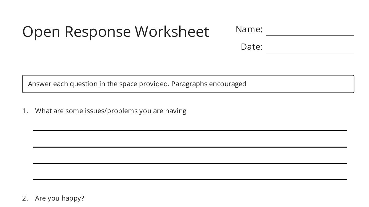 Open Response Worksheet - My Worksheet Maker: Create Your Own Worksheets