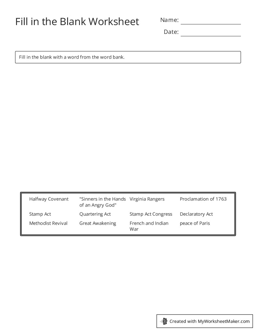 Fill in the Blank Worksheet - My Worksheet Maker: Create Your Own ...