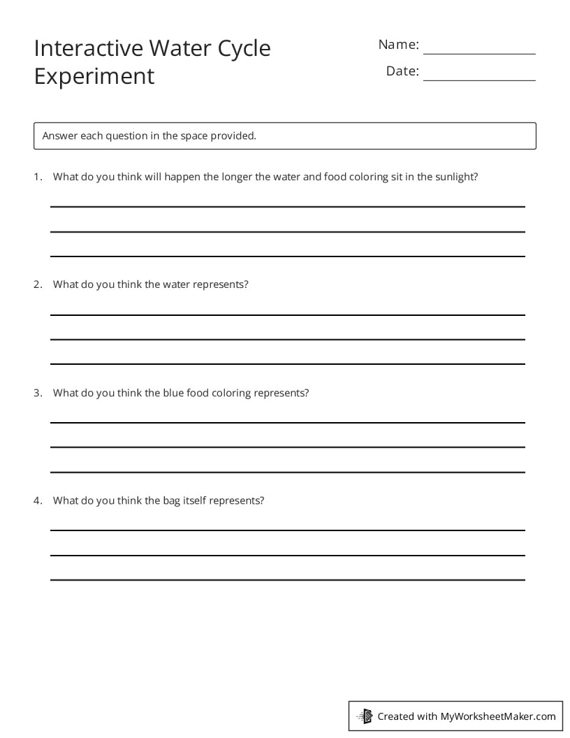Interactive Water Cycle Experiment - My Worksheet Maker: Create Your ...