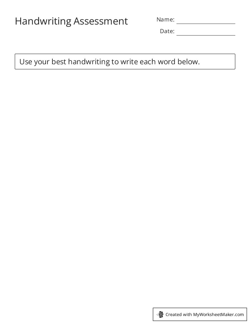 Handwriting Assessment - My Worksheet Maker: Create Your Own Worksheets