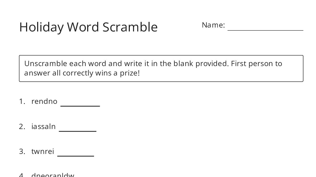 Holiday Word Scramble - My Worksheet Maker: Create Your Own Worksheets