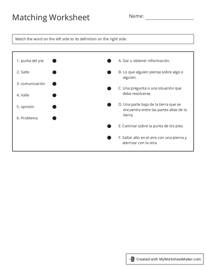 Matching Worksheet - My Worksheet Maker: Create Your Own Worksheets