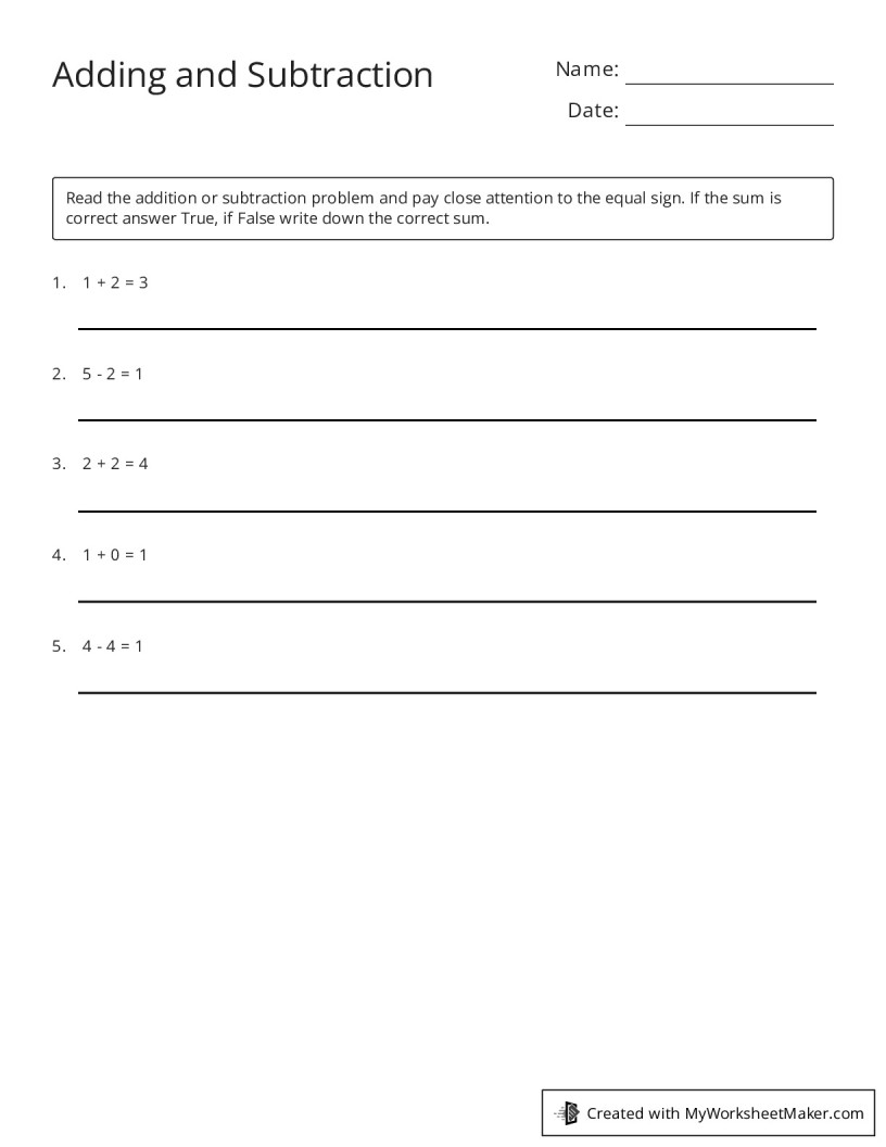 Adding and Subtraction - My Worksheet Maker: Create Your Own Worksheets