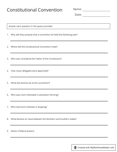 The Constitutional Convention Worksheet We Will Analyze The Issues Of