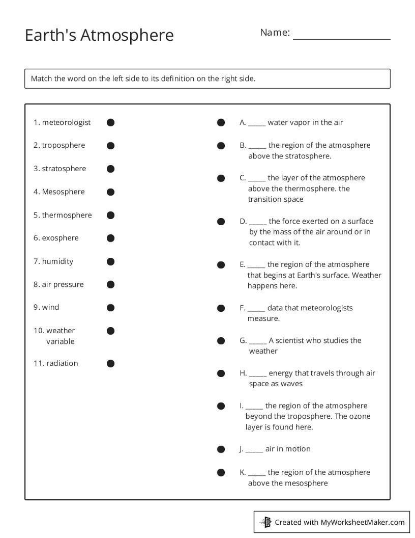 Earth's Atmosphere - My Worksheet Maker: Create Your Own Worksheets