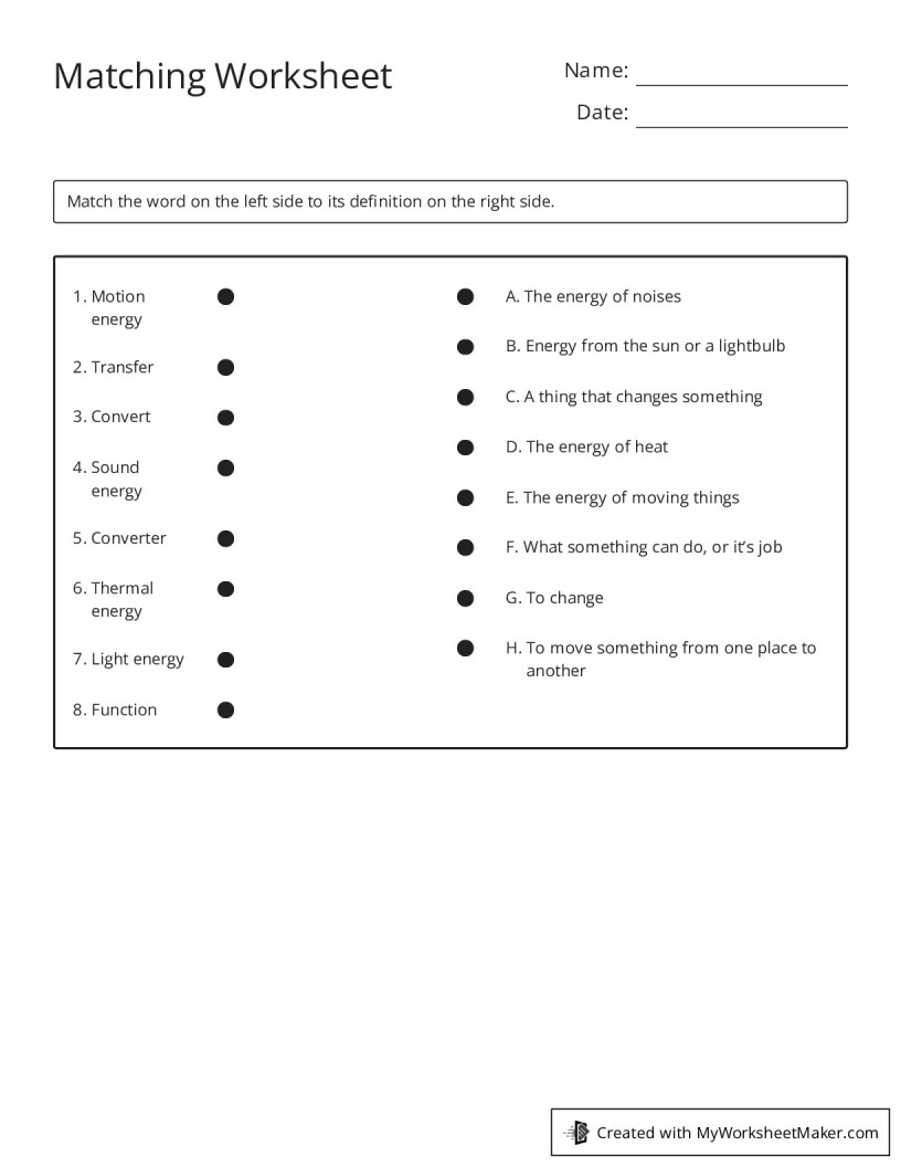 Matching Worksheet - My Worksheet Maker: Create Your Own Worksheets