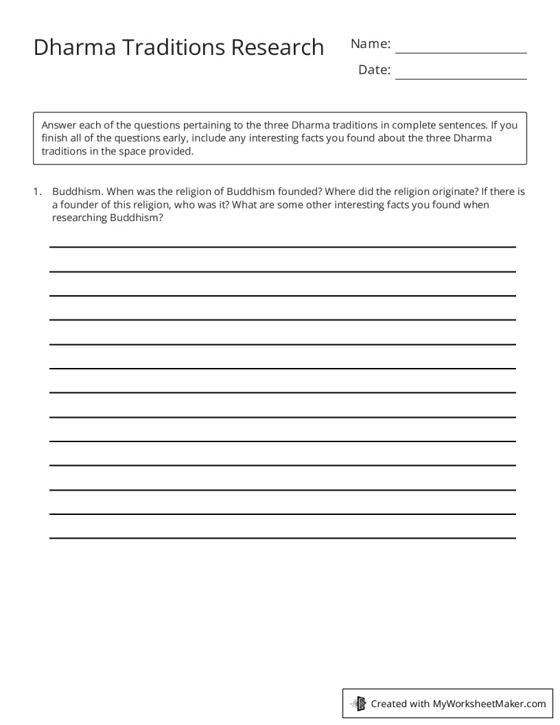 Dharma Traditions Research - My Worksheet Maker: Create Your Own Worksheets