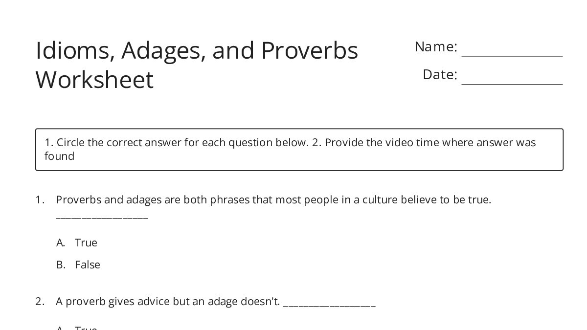 Idioms, Adages, and Proverbs Worksheet - My Worksheet Maker: Create ...