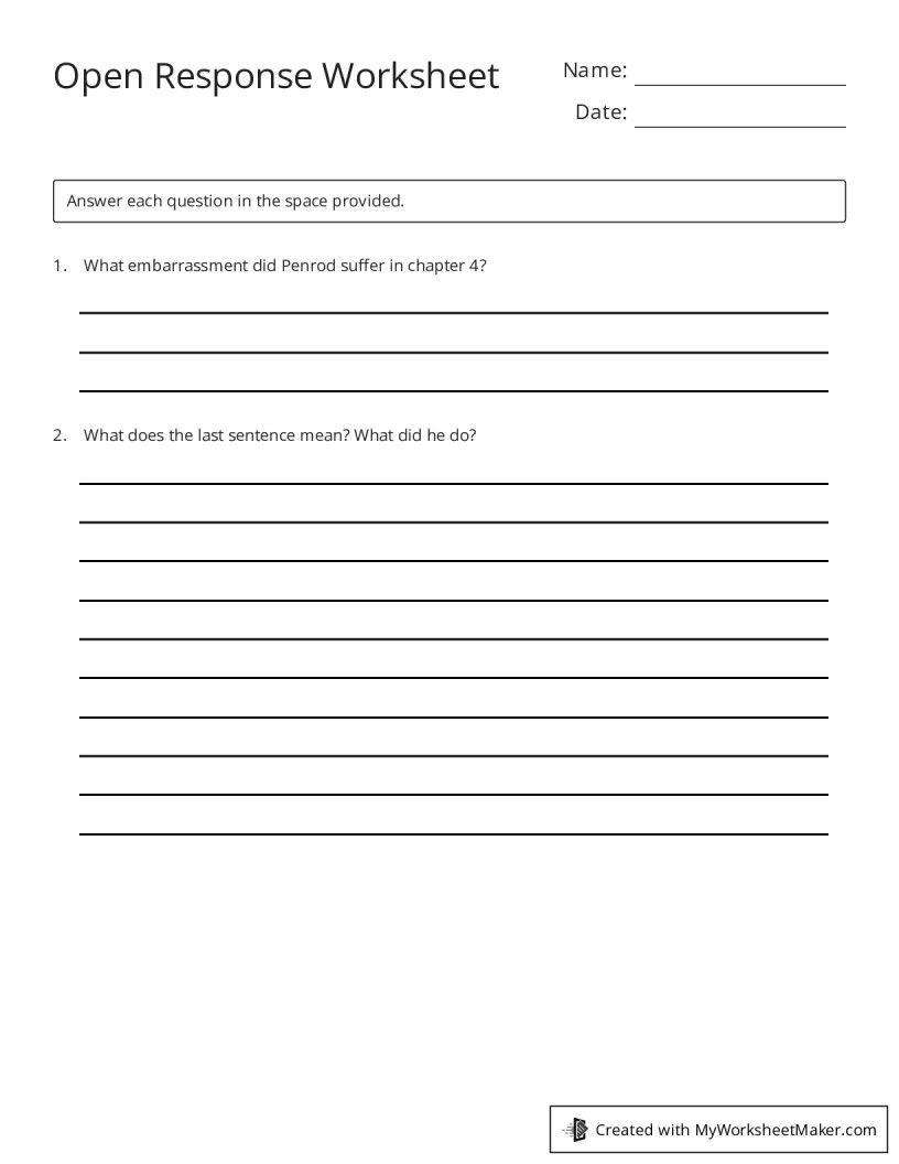 Open Response Worksheet - My Worksheet Maker: Create Your Own Worksheets
