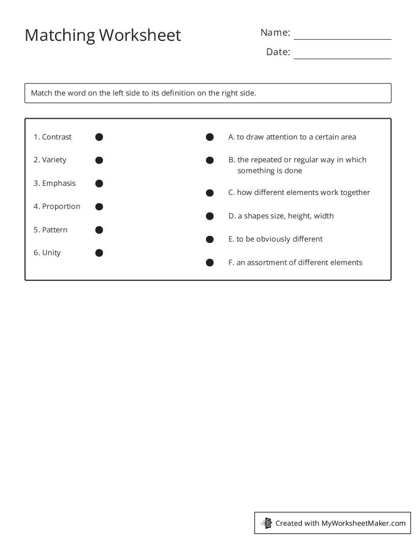 Matching Worksheet - My Worksheet Maker: Create Your Own Worksheets