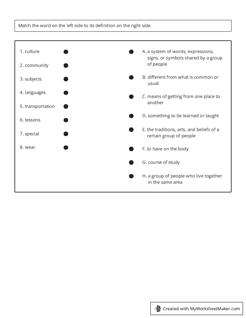 Matching Worksheet - My Worksheet Maker: Create Your Own Worksheets