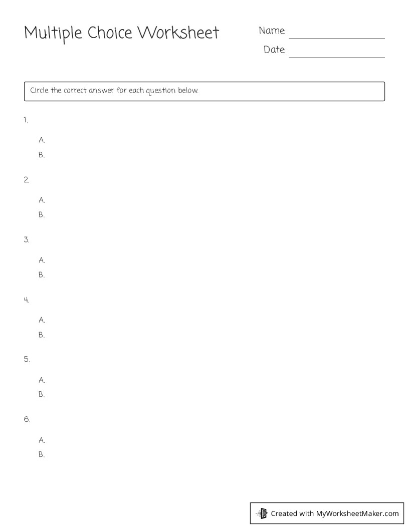 Multiple Choice Worksheet - My Worksheet Maker: Create Your Own Worksheets