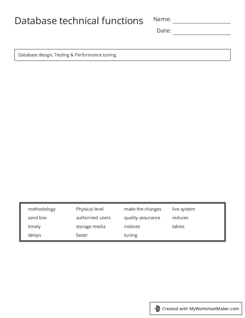 Database technical functions - My Worksheet Maker: Create Your Own ...