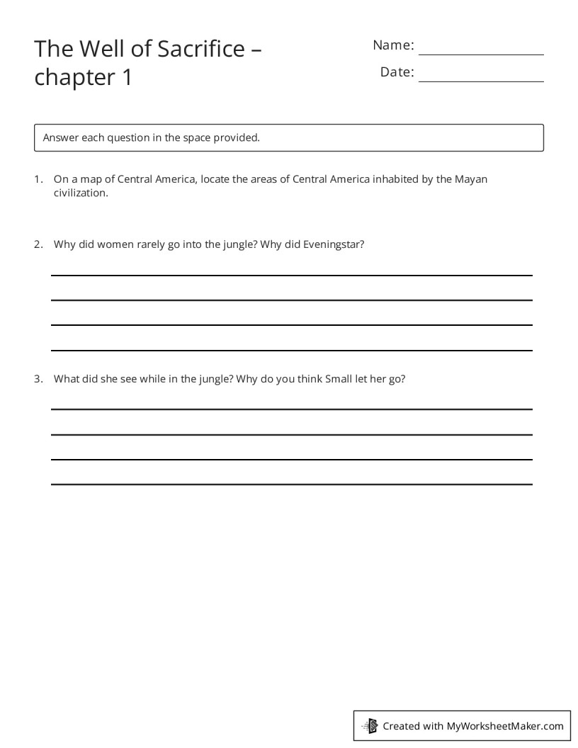 The Well of Sacrifice – chapter 1 - My Worksheet Maker: Create Your Own Worksheets