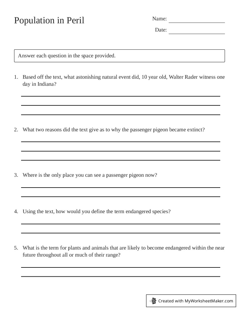Population in Peril - My Worksheet Maker: Create Your Own Worksheets