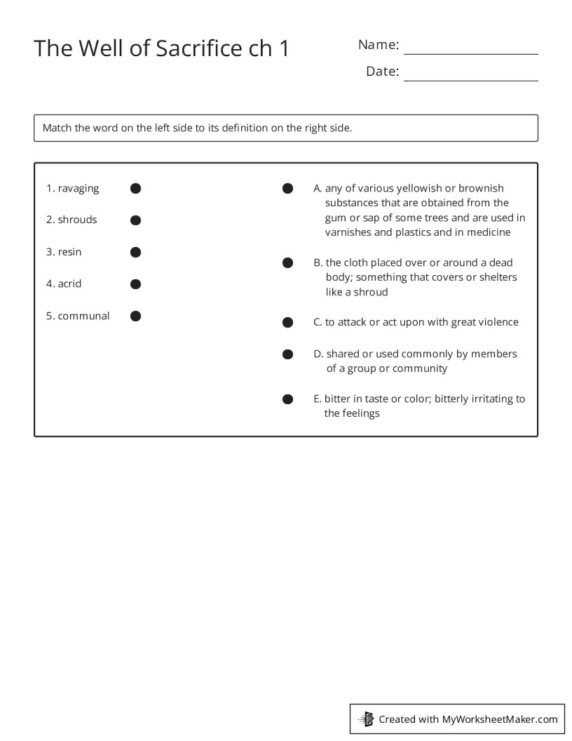 The Well of Sacrifice ch 1 - My Worksheet Maker: Create Your Own Worksheets
