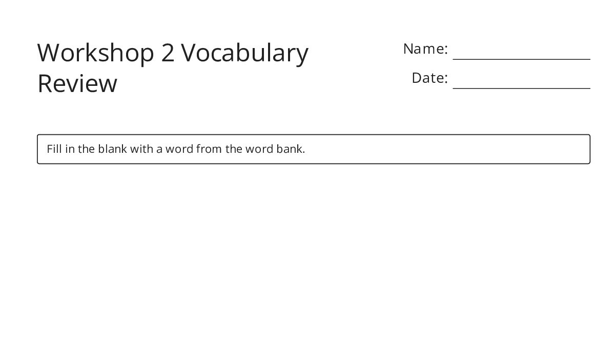 Workshop 2 Vocabulary Review - My Worksheet Maker: Create Your Own ...