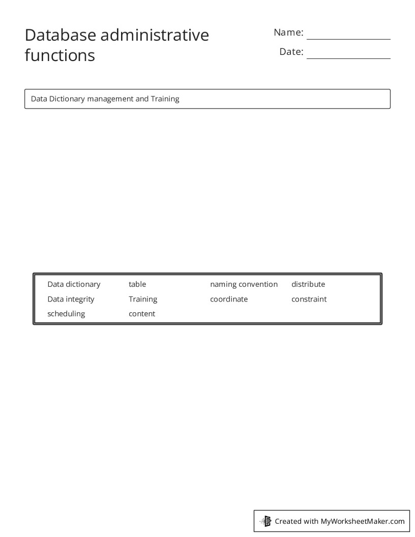 Database administrative functions - My Worksheet Maker: Create Your Own ...