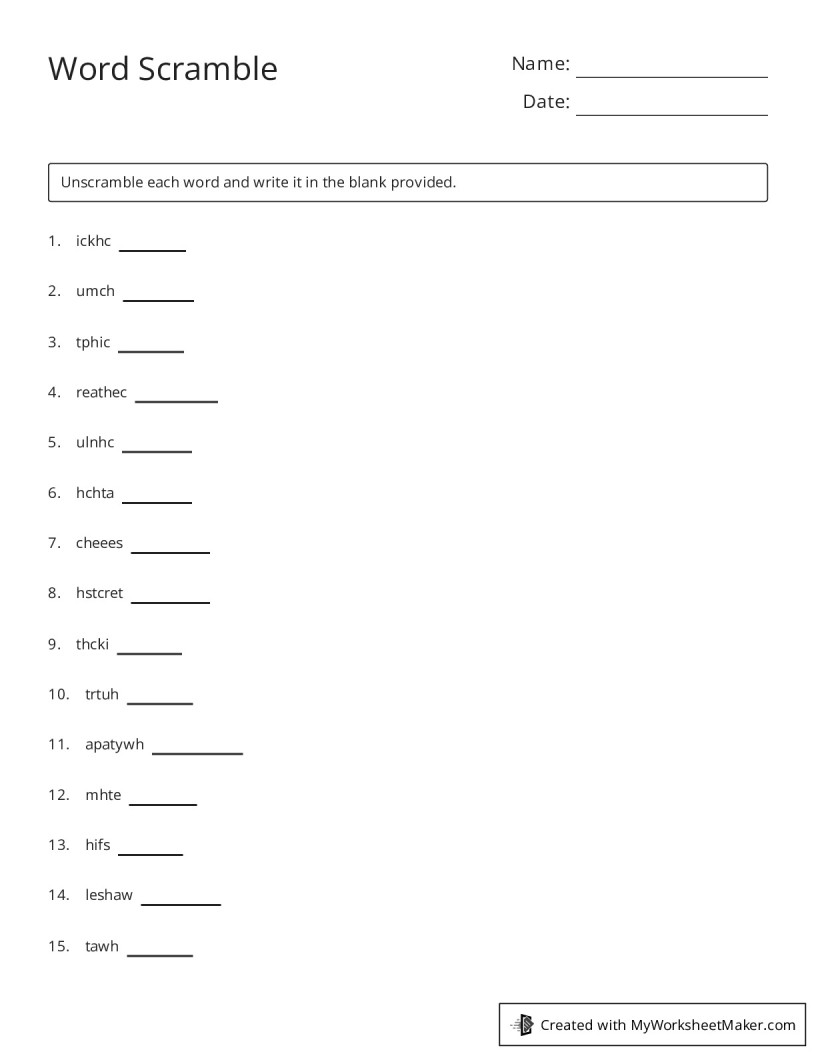 Word Scramble - My Worksheet Maker: Create Your Own Worksheets