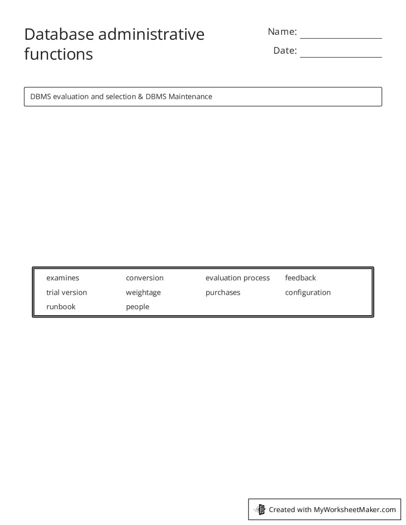Database administrative functions - My Worksheet Maker: Create Your Own ...