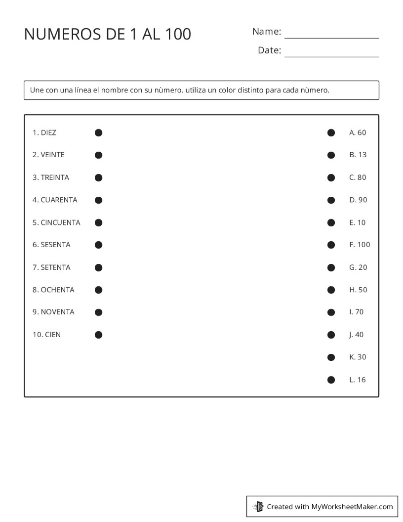 NUMEROS DE 1 AL 100 - My Worksheet Maker: Create Your Own Worksheets