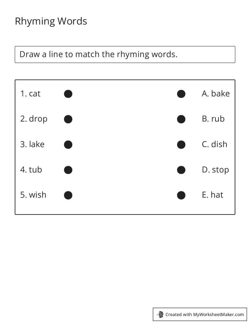 Rhyming Words - My Worksheet Maker: Create Your Own Worksheets