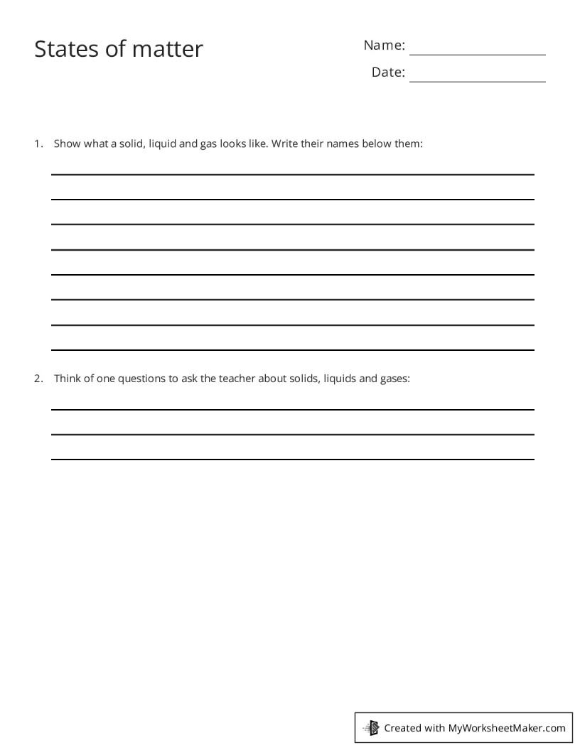 States of matter - My Worksheet Maker: Create Your Own Worksheets