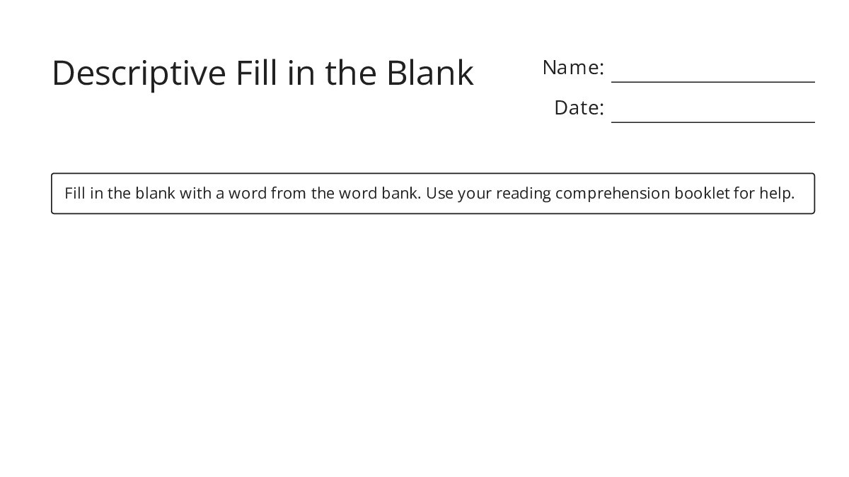 Descriptive Fill in the Blank - My Worksheet Maker: Create Your Own ...