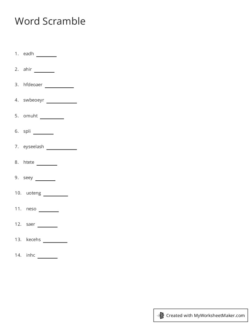 Word Scramble - My Worksheet Maker: Create Your Own Worksheets