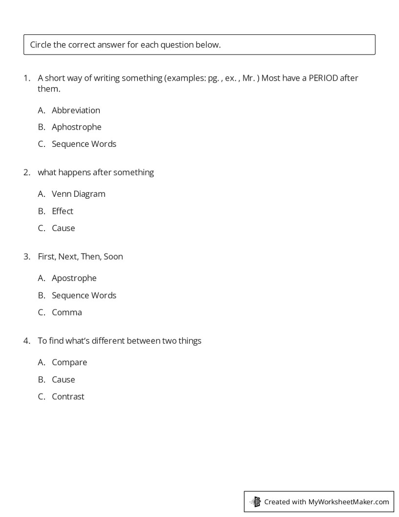 Multiple Choice Worksheet - My Worksheet Maker: Create Your Own Worksheets