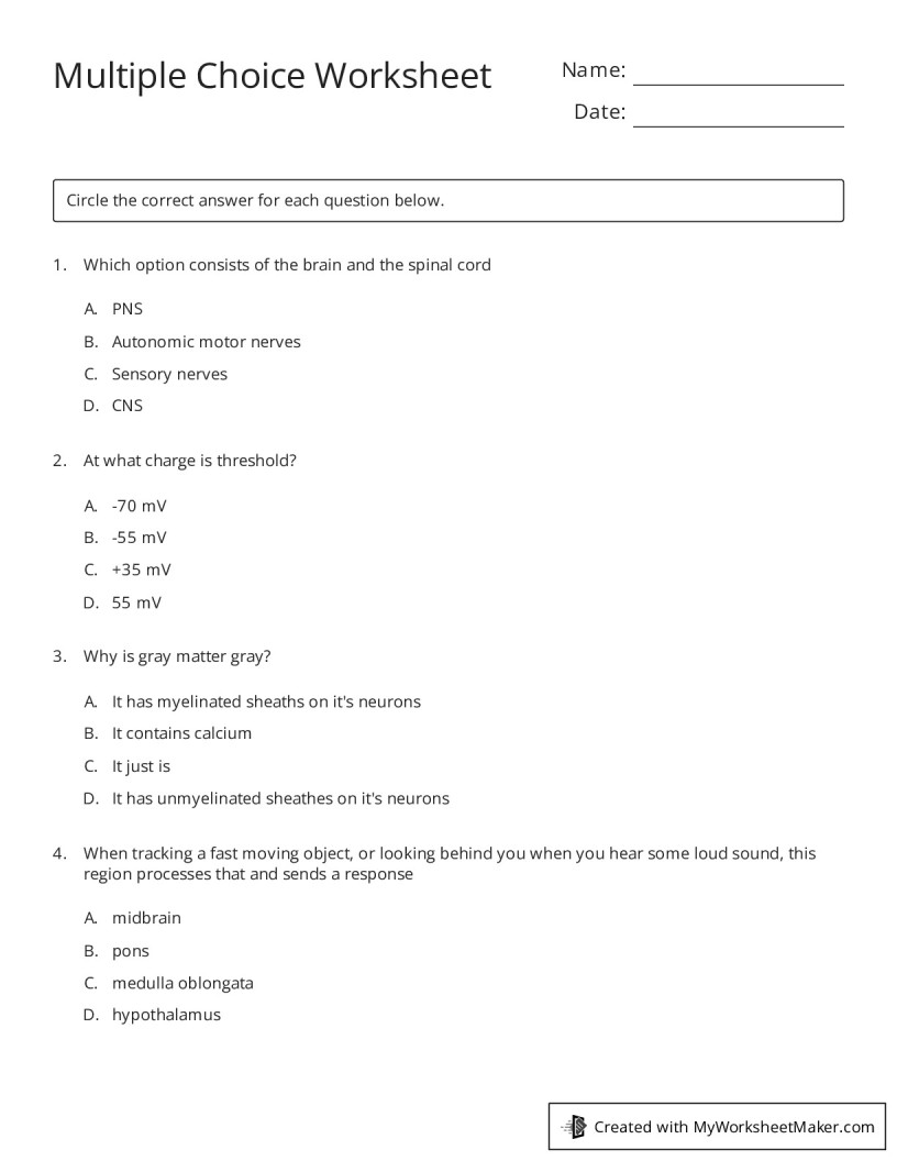 Multiple Choice Worksheet - My Worksheet Maker: Create Your Own Worksheets