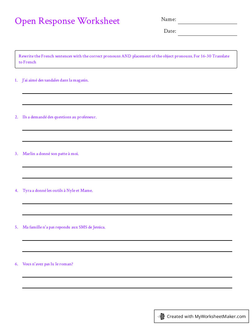 Open Response Worksheet - My Worksheet Maker: Create Your Own Worksheets