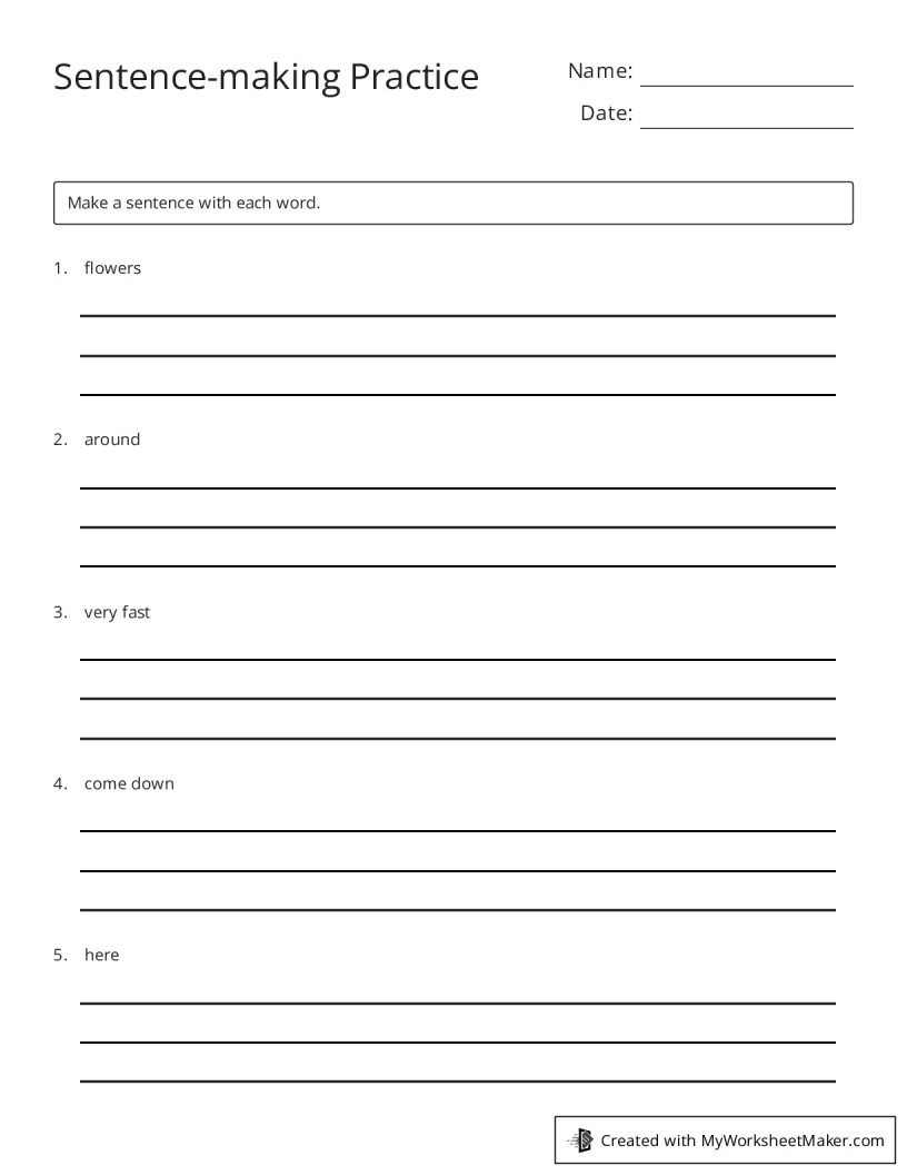 Sentence-making Practice - My Worksheet Maker: Create Your Own Worksheets