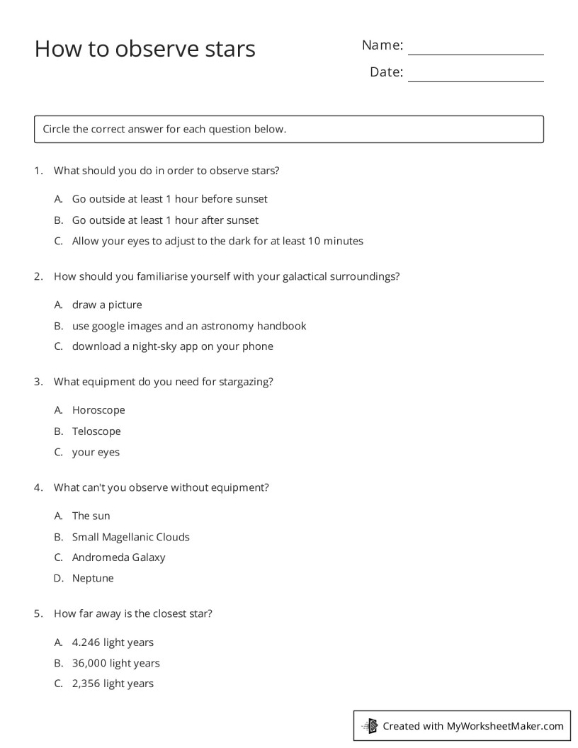 How to observe stars - My Worksheet Maker: Create Your Own Worksheets