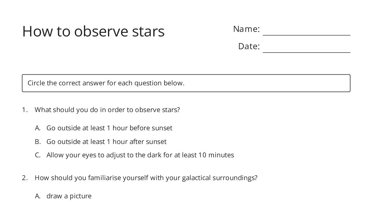 How to observe stars - My Worksheet Maker: Create Your Own Worksheets