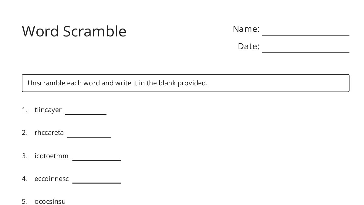 Word Scramble - My Worksheet Maker: Create Your Own Worksheets
