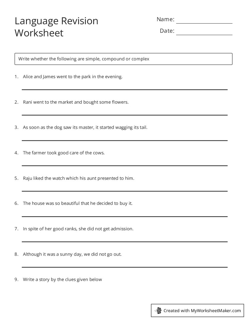 Language Revision Worksheet - My Worksheet Maker: Create Your Own ...