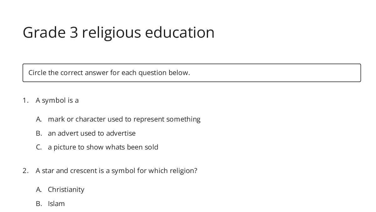 Grade 3 religious education - My Worksheet Maker: Create Your Own ...
