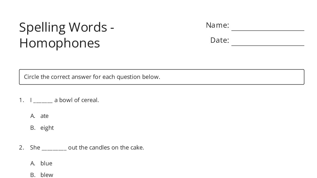 Spelling Words - Homophones - My Worksheet Maker: Create Your Own ...