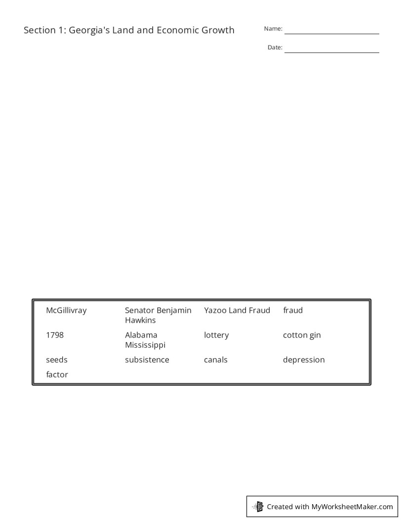 Section 1: Georgia's Land and Economic Growth - My Worksheet Maker ...