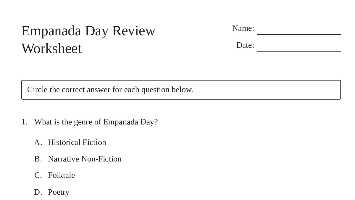 Empanada Day Review Worksheet - My Worksheet Maker: Create Your Own ...