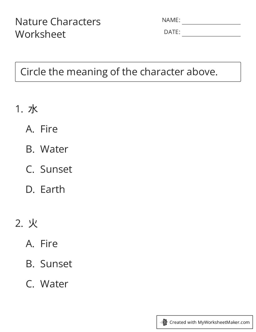 Nature Characters Worksheet - My Worksheet Maker: Create Your Own ...