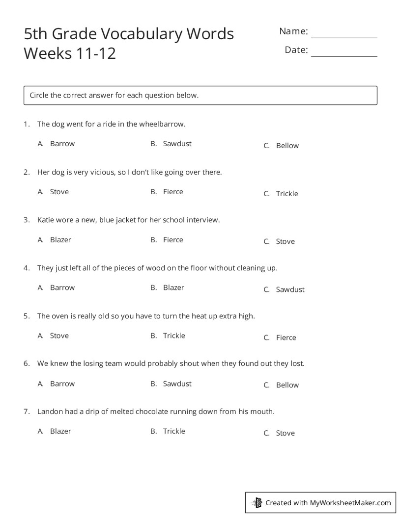 Vocabulary Worksheets High School Grade 5 Vocabulary Worksheets | K5