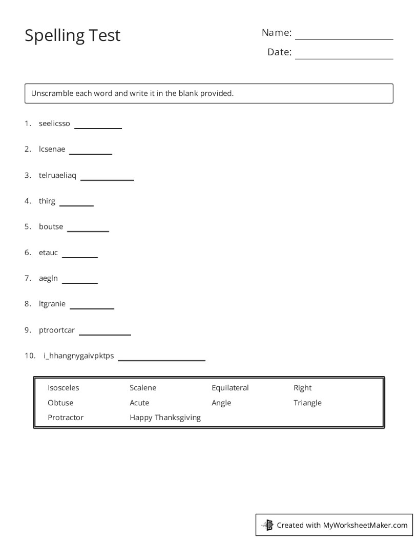 Spelling Test - My Worksheet Maker: Create Your Own Worksheets