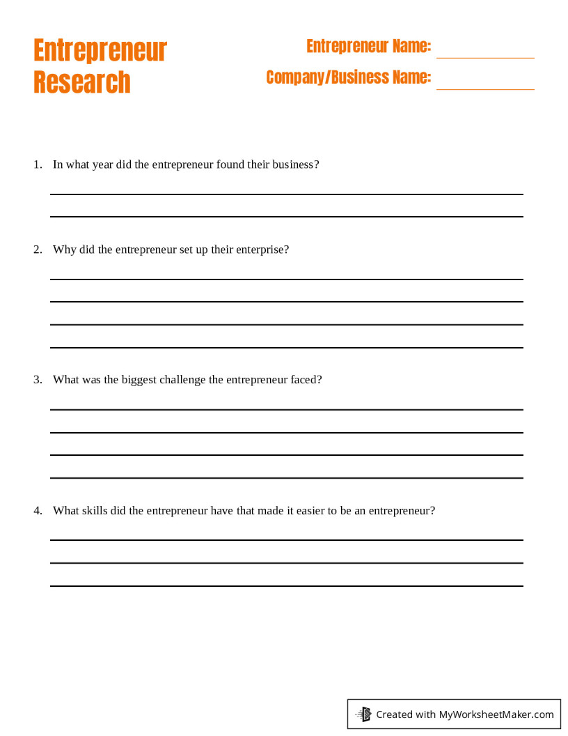 Entrepreneur Research - My Worksheet Maker: Create Your Own Worksheets