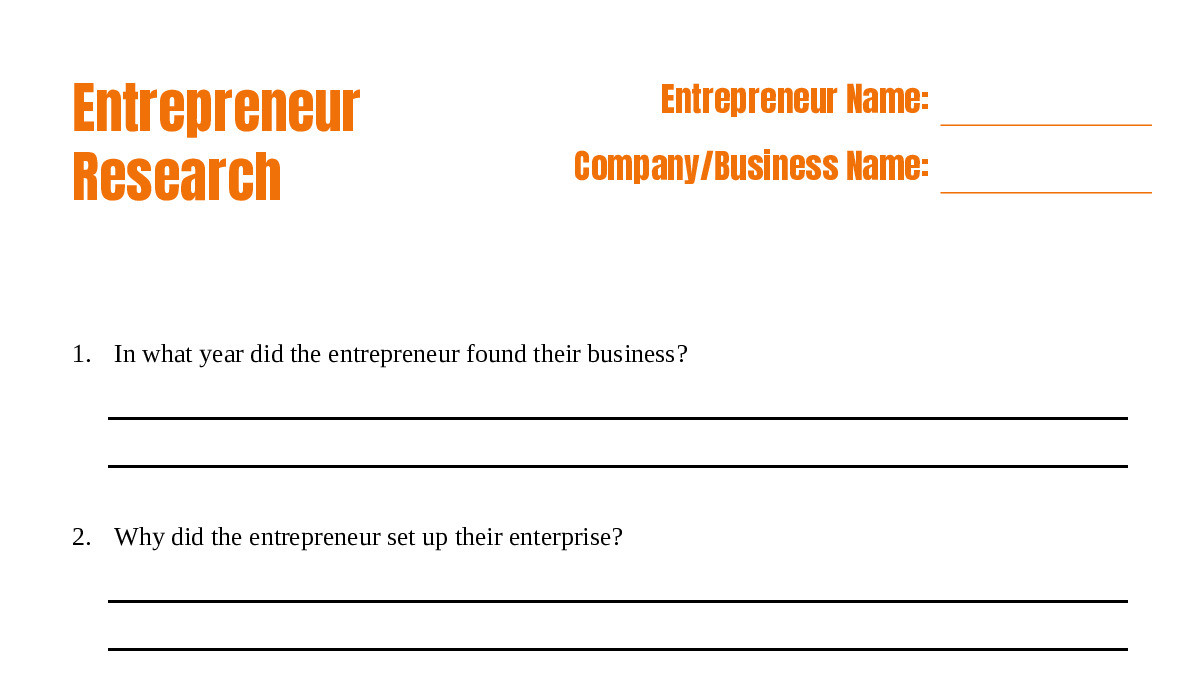 Entrepreneur Research - My Worksheet Maker: Create Your Own Worksheets