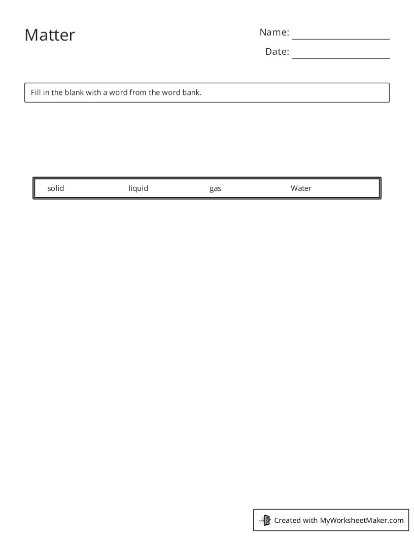 Matter - My Worksheet Maker: Create Your Own Worksheets