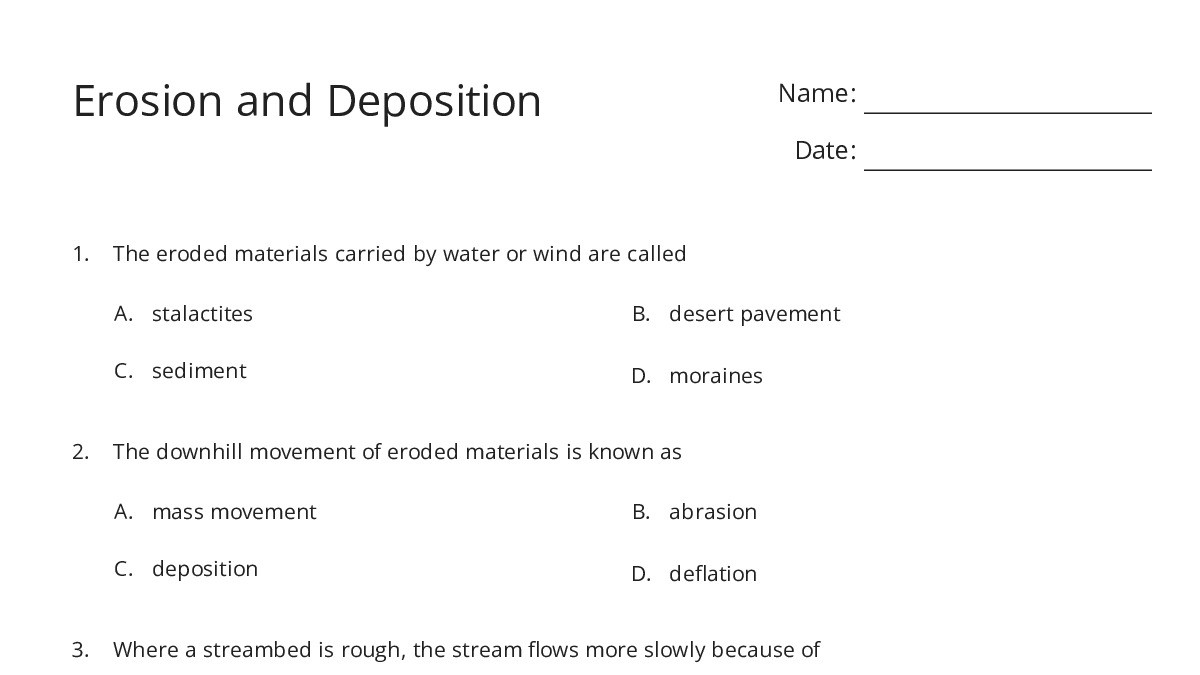 Erosion and Deposition - My Worksheet Maker: Create Your Own Worksheets