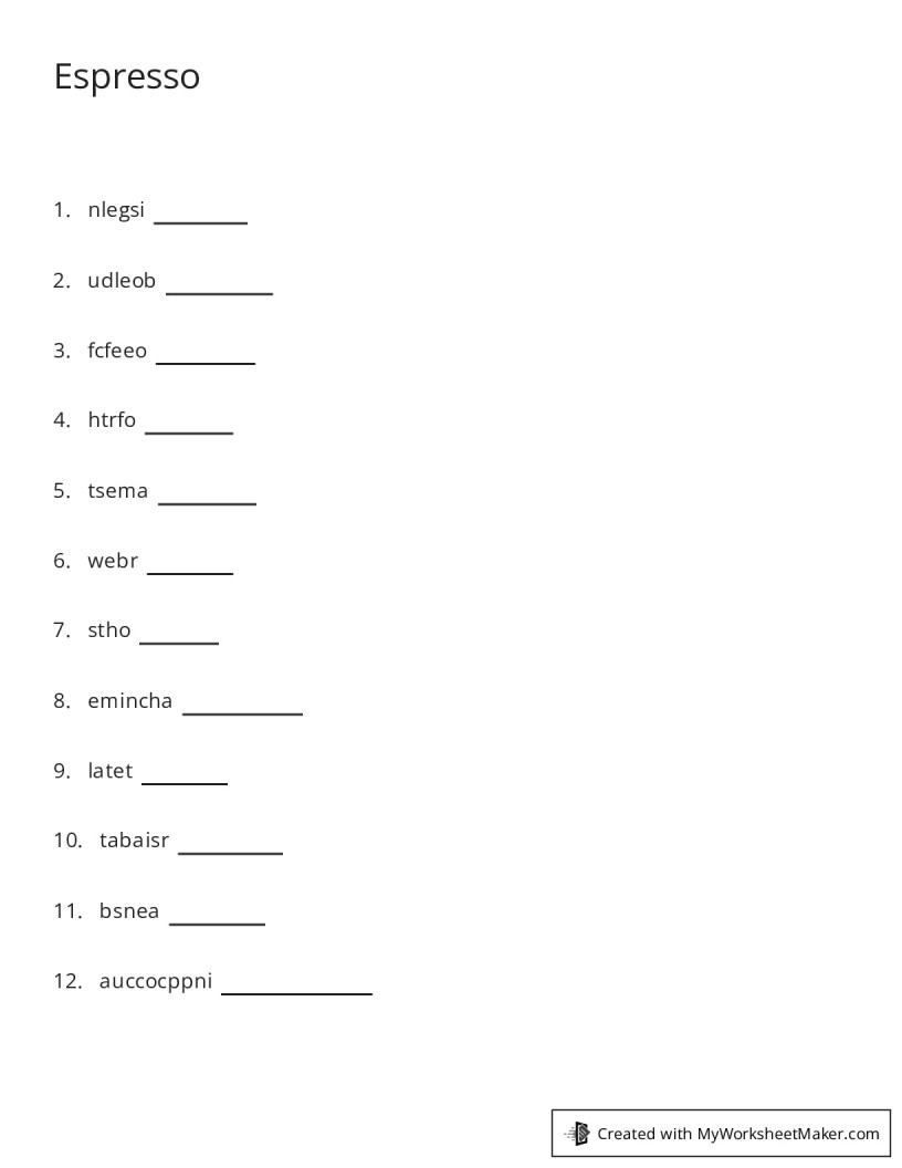 Espresso - My Worksheet Maker: Create Your Own Worksheets