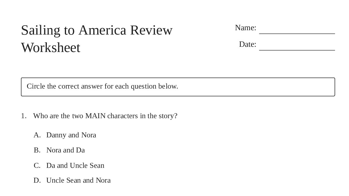 Sailing to America Review Worksheet - My Worksheet Maker: Create Your ...